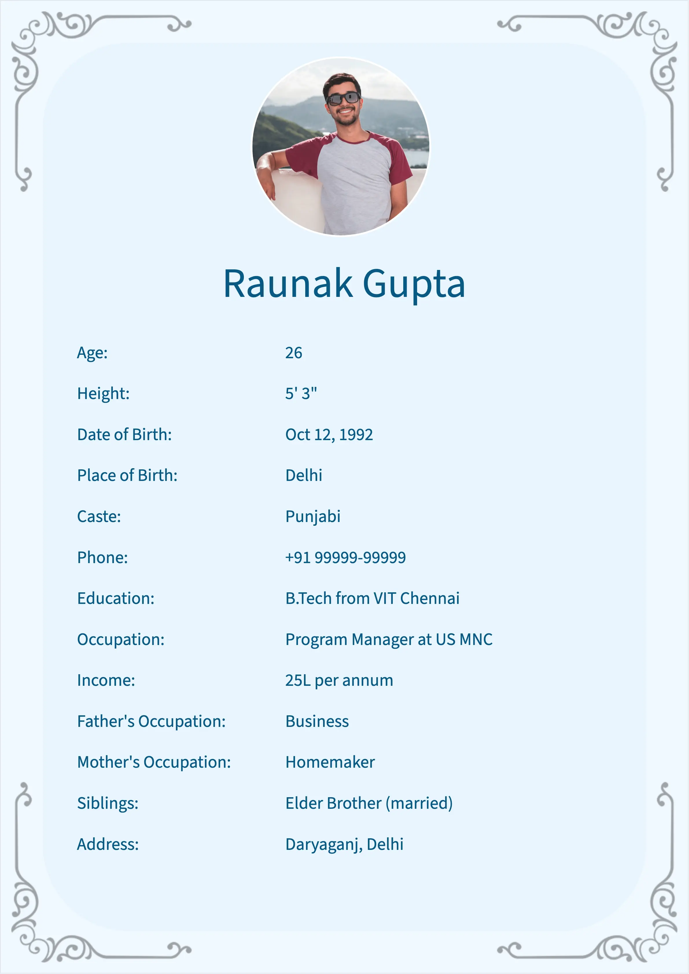 Sky - Professional Blue Theme - English Marriage Biodata Template ...