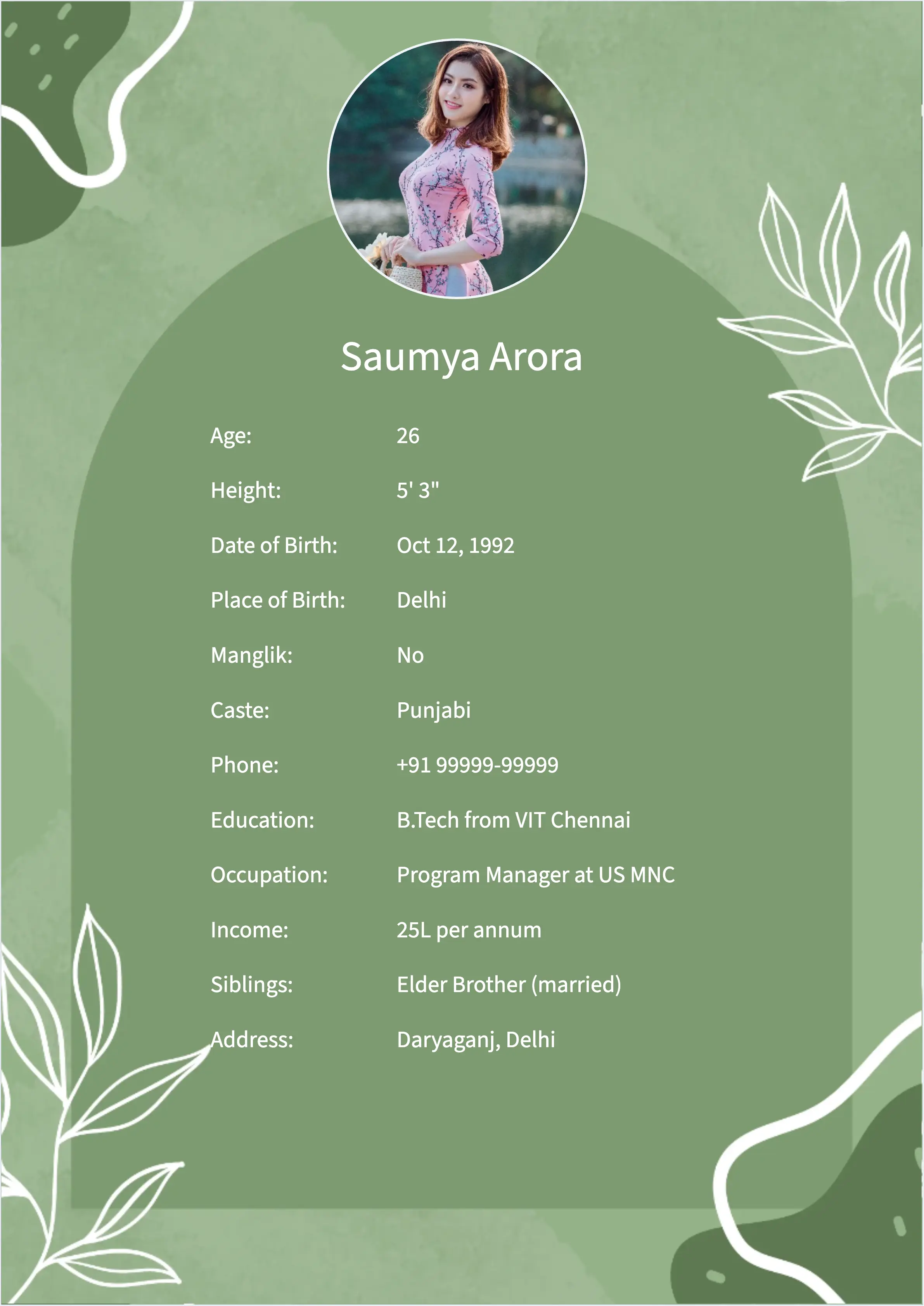 Zinnia - Modern & Fresh - English Marriage Biodata Template | Biodata ...